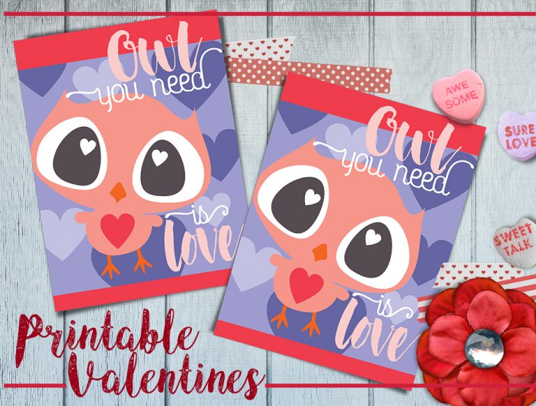 Free Printable Owl Valentine Cards - Four Cards to a Page