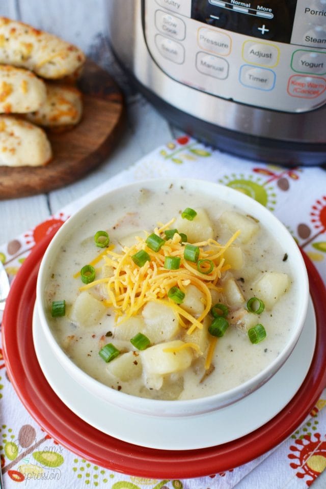 Instant Pot Potato Soup with Bacon and Cheese - A Mom's Impression